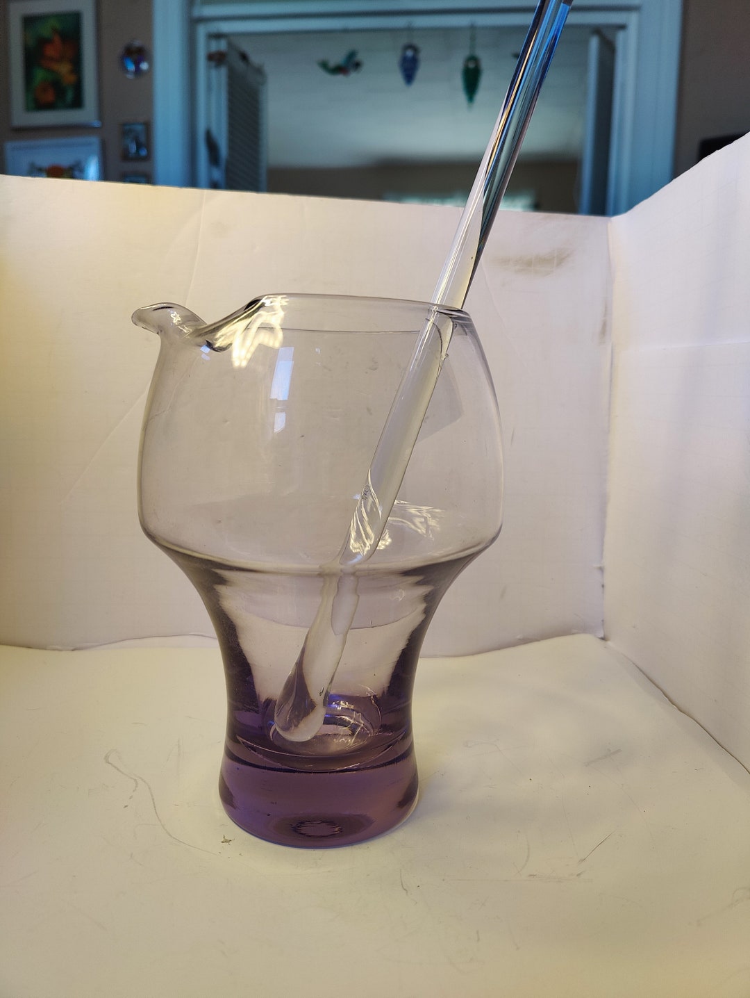 Sasaki Lilac Harmony Mid Century Glass Cocktail Pitcher With Glass Stir ...