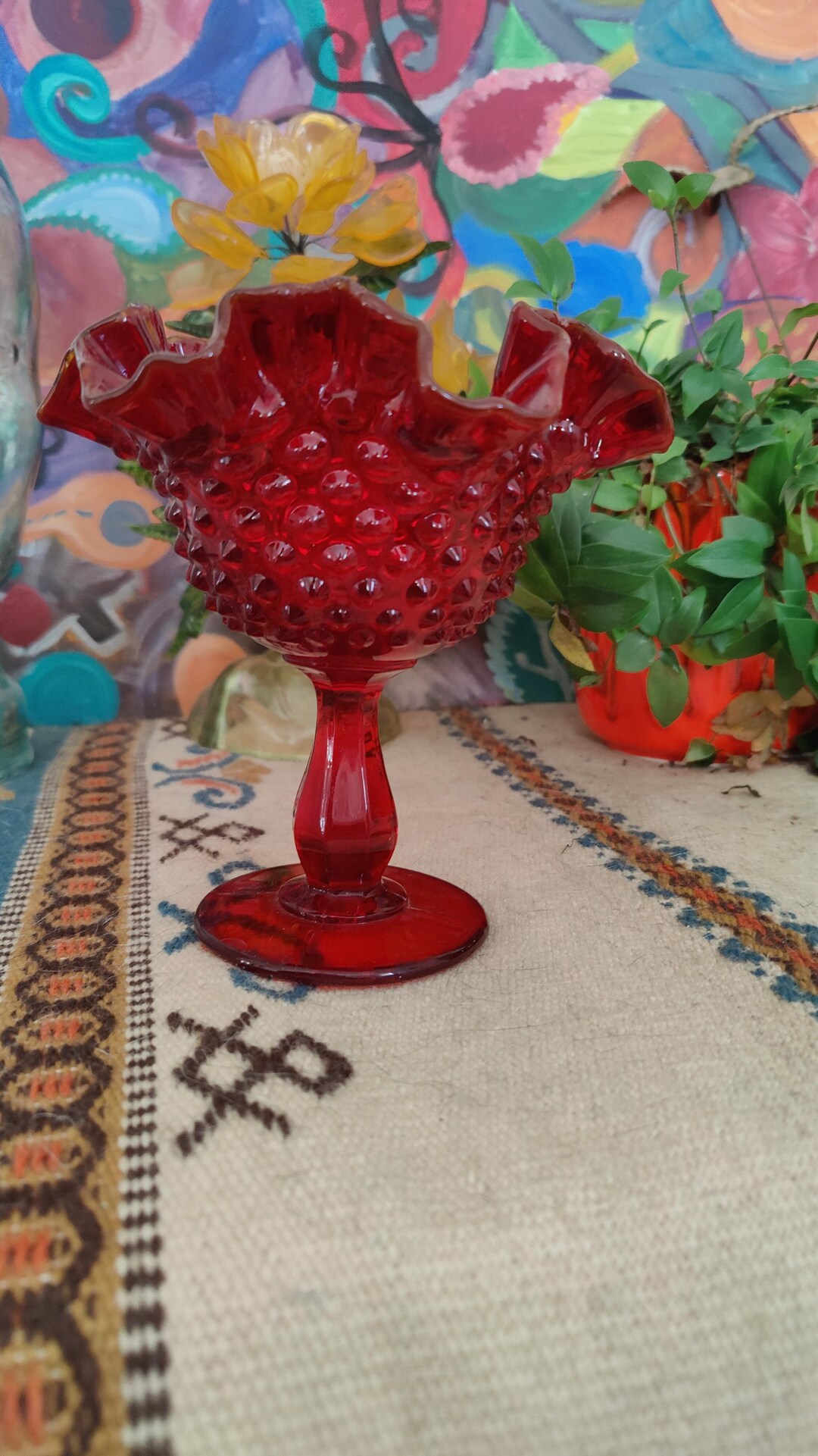 Fenton Ruby Red Hobnail Footed Candy Dish Beautiful Coloring ...