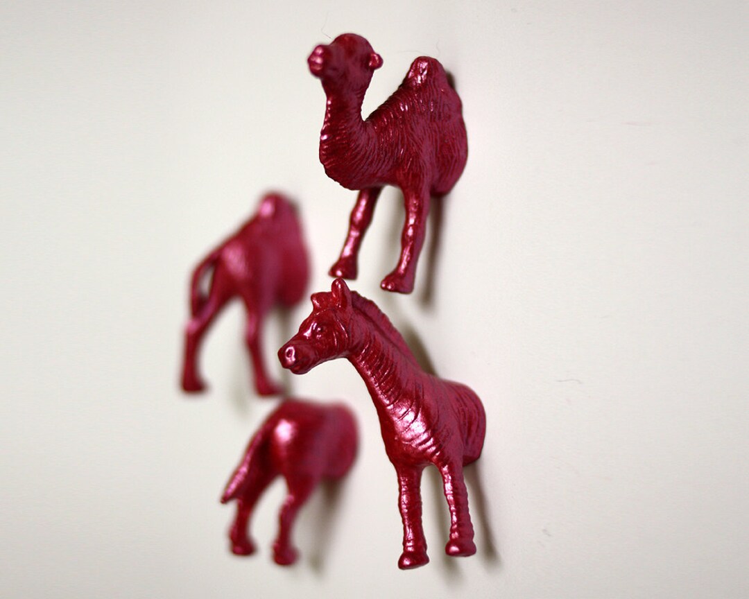Safari Zoo Animal Magnets 4 Piece Set Pink Pearlized Zebra and Camel ...
