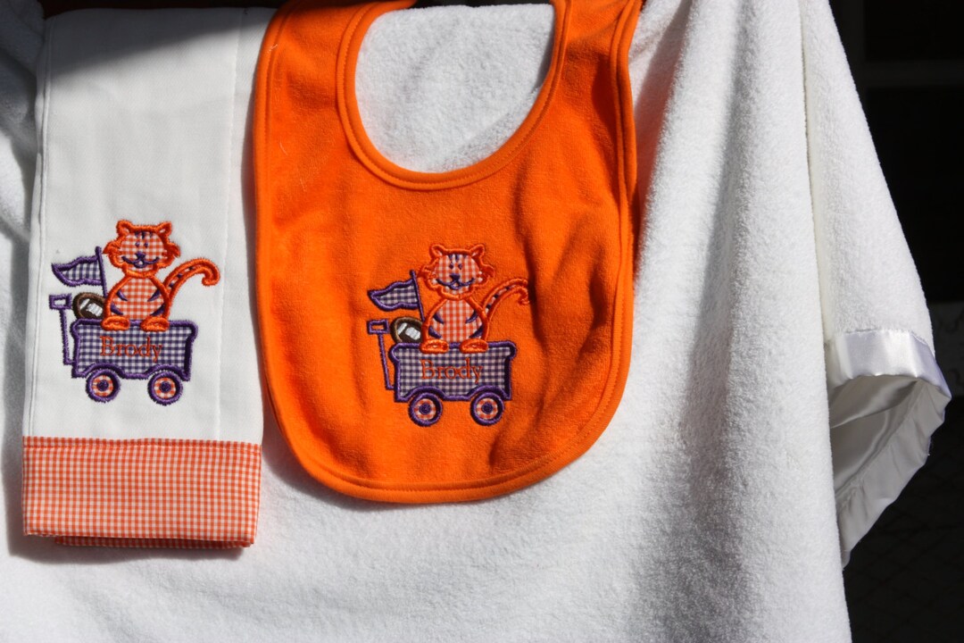 Clemson Tiger in a Wagon Burp Cloth and Bib - Etsy