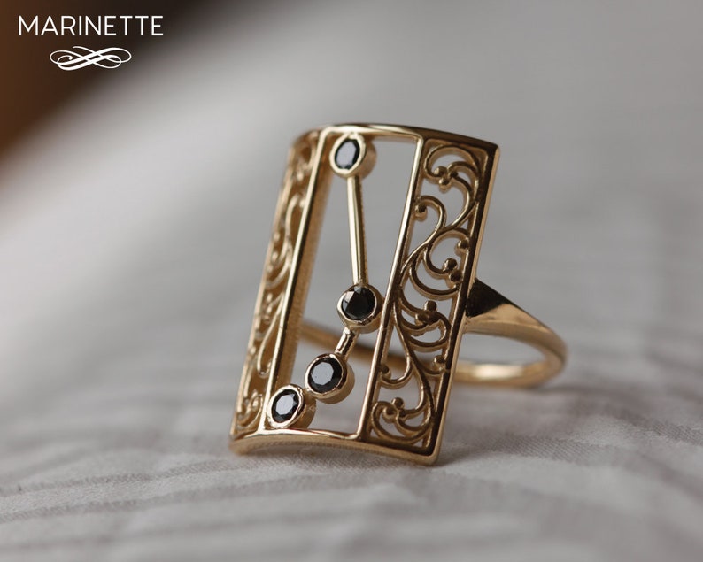 The Constellation Ring - Solid 14K Gold and Black Diamonds - Etsy