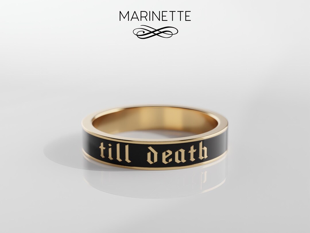 Till Death - Black Enamel Wedding Band - 14K Gold - - Etsy