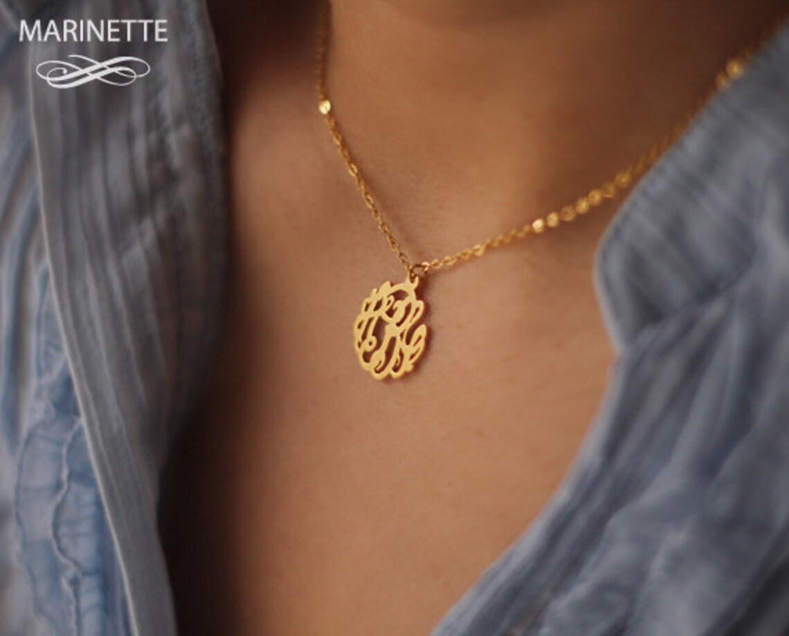 Solid 14K Gold Monogram Necklace - 5/8 Inch - Etsy