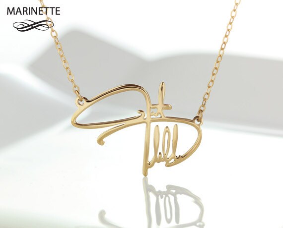Signature Necklace Solid 14K Gold Custom Necklace Script - Etsy