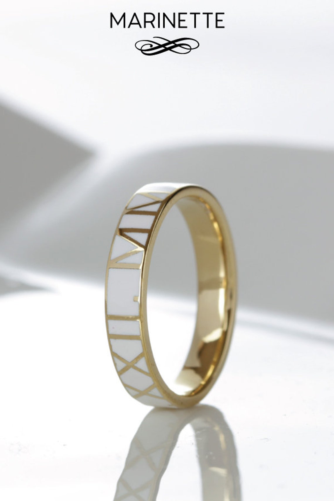 Personalized Enamel Text Band Ring Solid 14K Gold and White | Etsy
