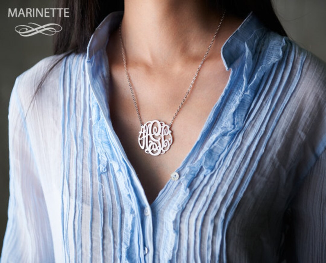Silver Monogram Necklace Personalize Necklace Bridesmaid Necklace ...