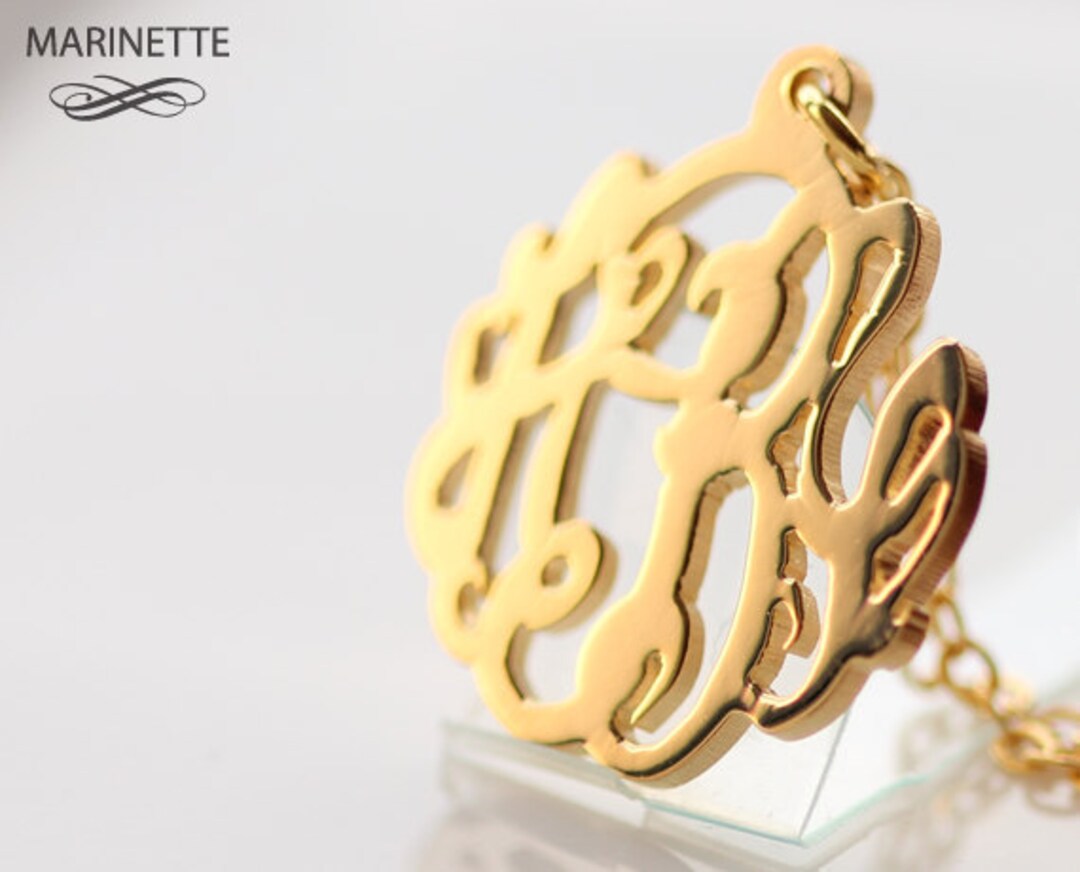 Solid 14K Gold Monogram Necklace - 5/8 Inch - Etsy