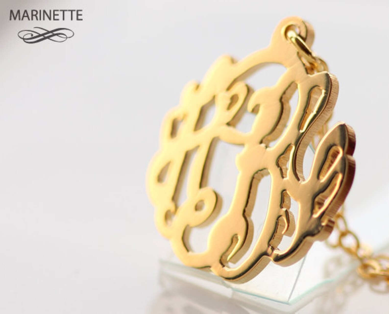 Solid 14K Gold Monogram Necklace - 5/8 Inch - Etsy