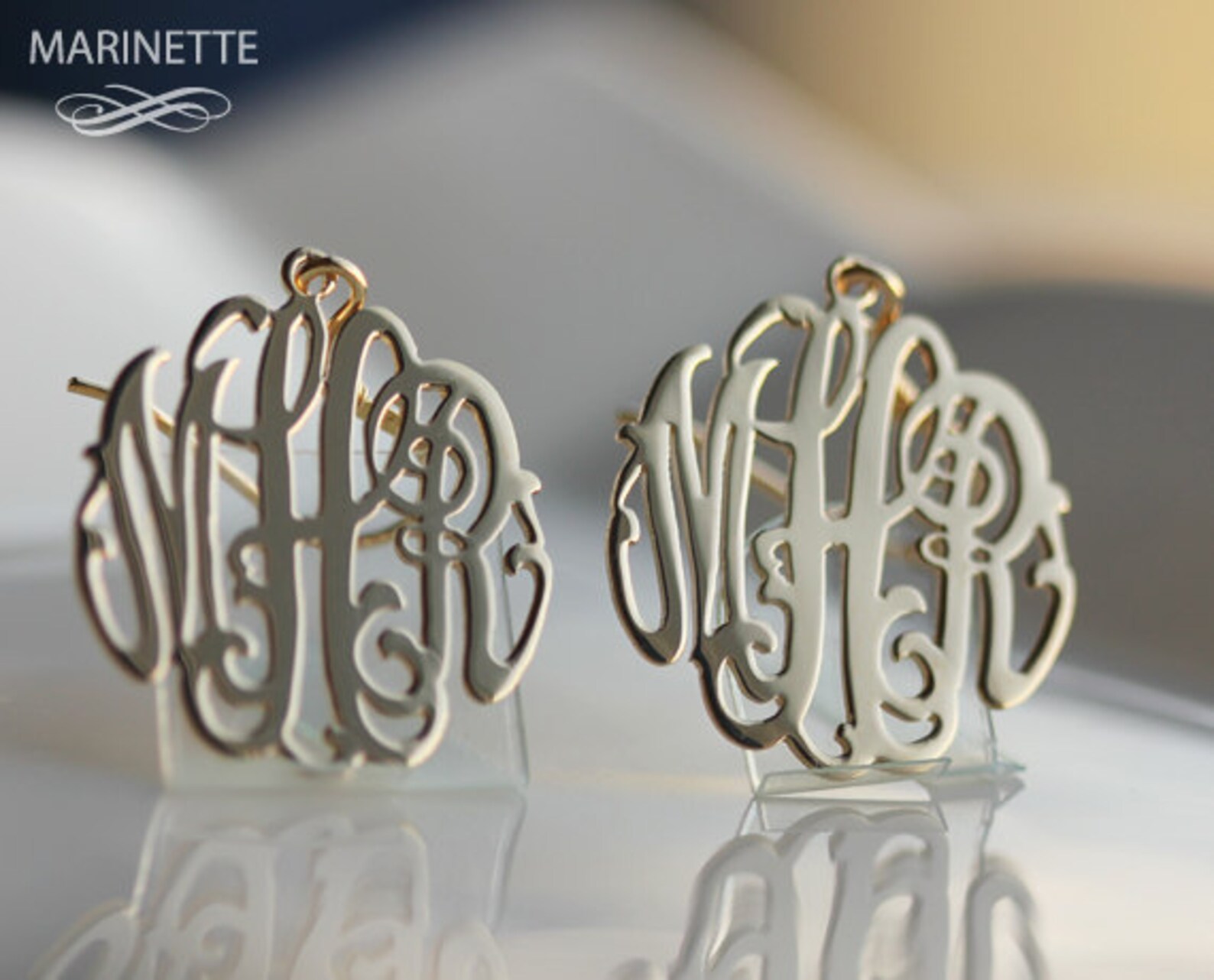 Monogram Earrings in 14K Gold - Initial Earrings - Personalize Earrings ...