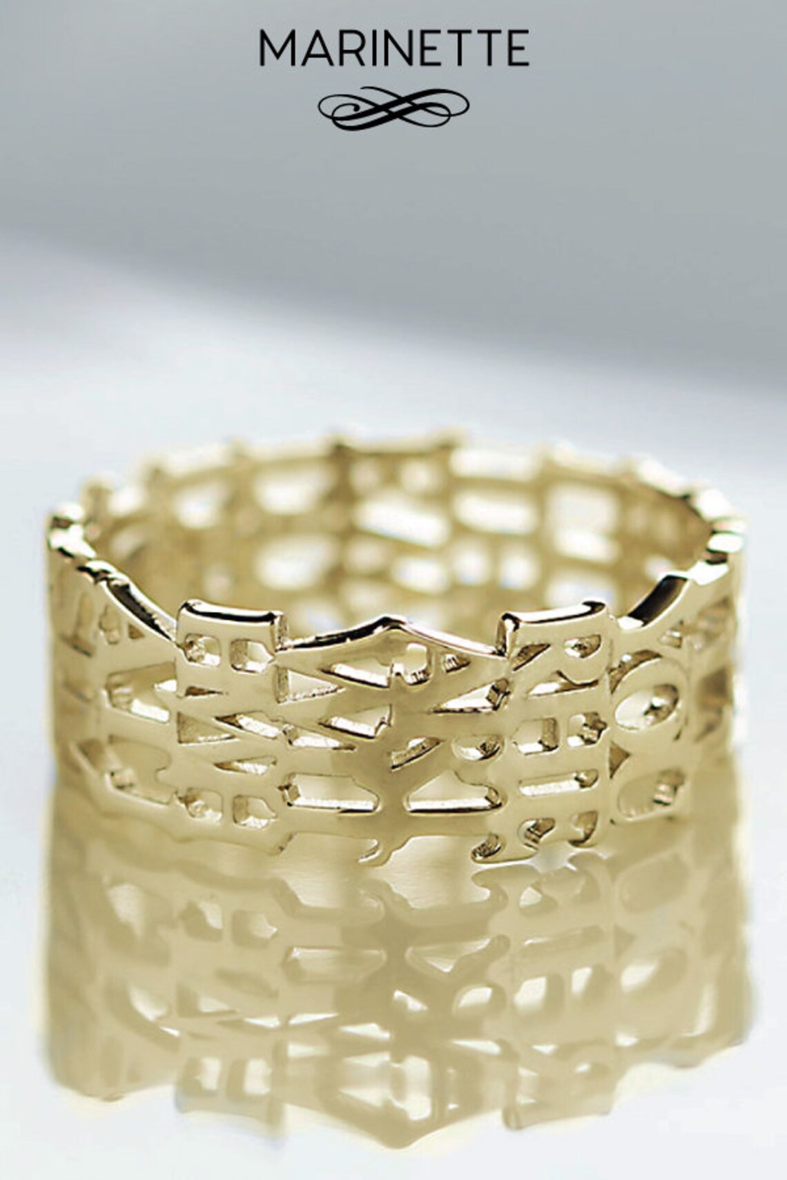 The Scroll Mantra Ring - Solid 14K Gold - Etsy