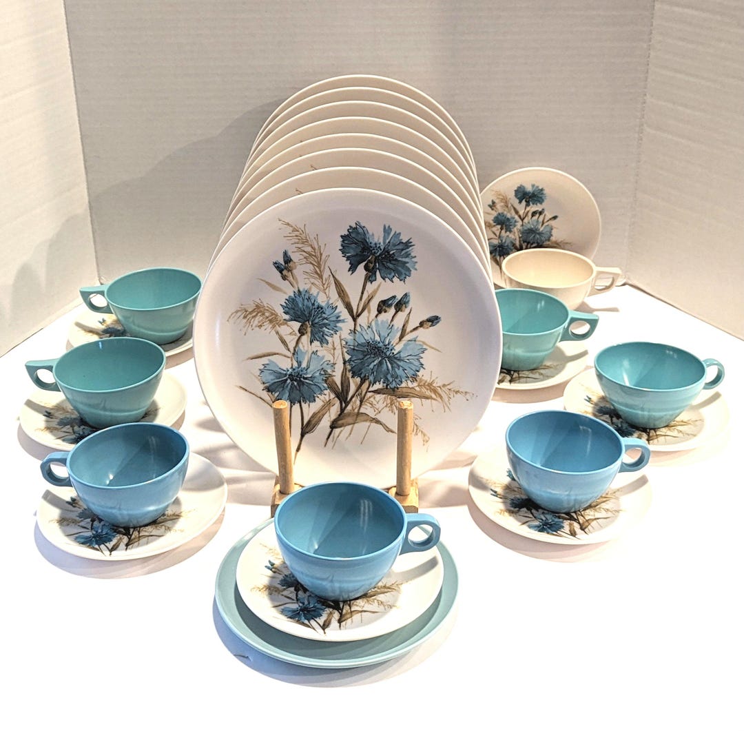 25 Piece Cornflower Blue Melmac Set - Etsy