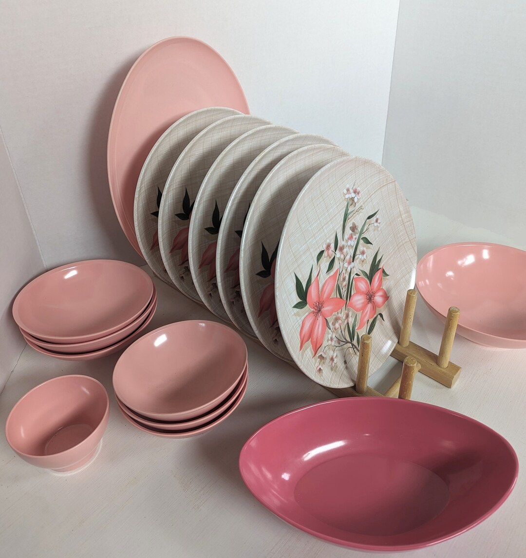 Pink Blossoms Melmac Dinnerware Set 1950s Mid Century Boontonware - Etsy