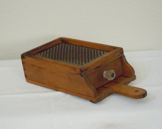 Antique Wooden Cheese Grater With Drawer / Glass Knob / Primitive Decor ...