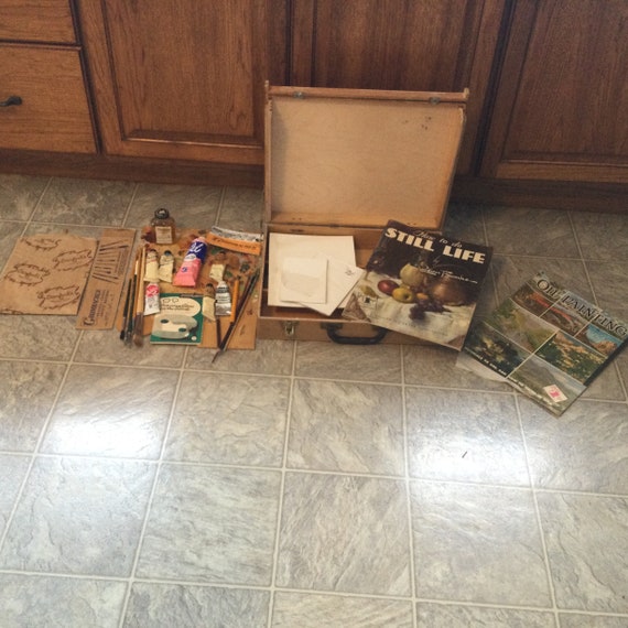 RARE Vintage Wooden Art Box With Vintage Supplies and Art - Etsy