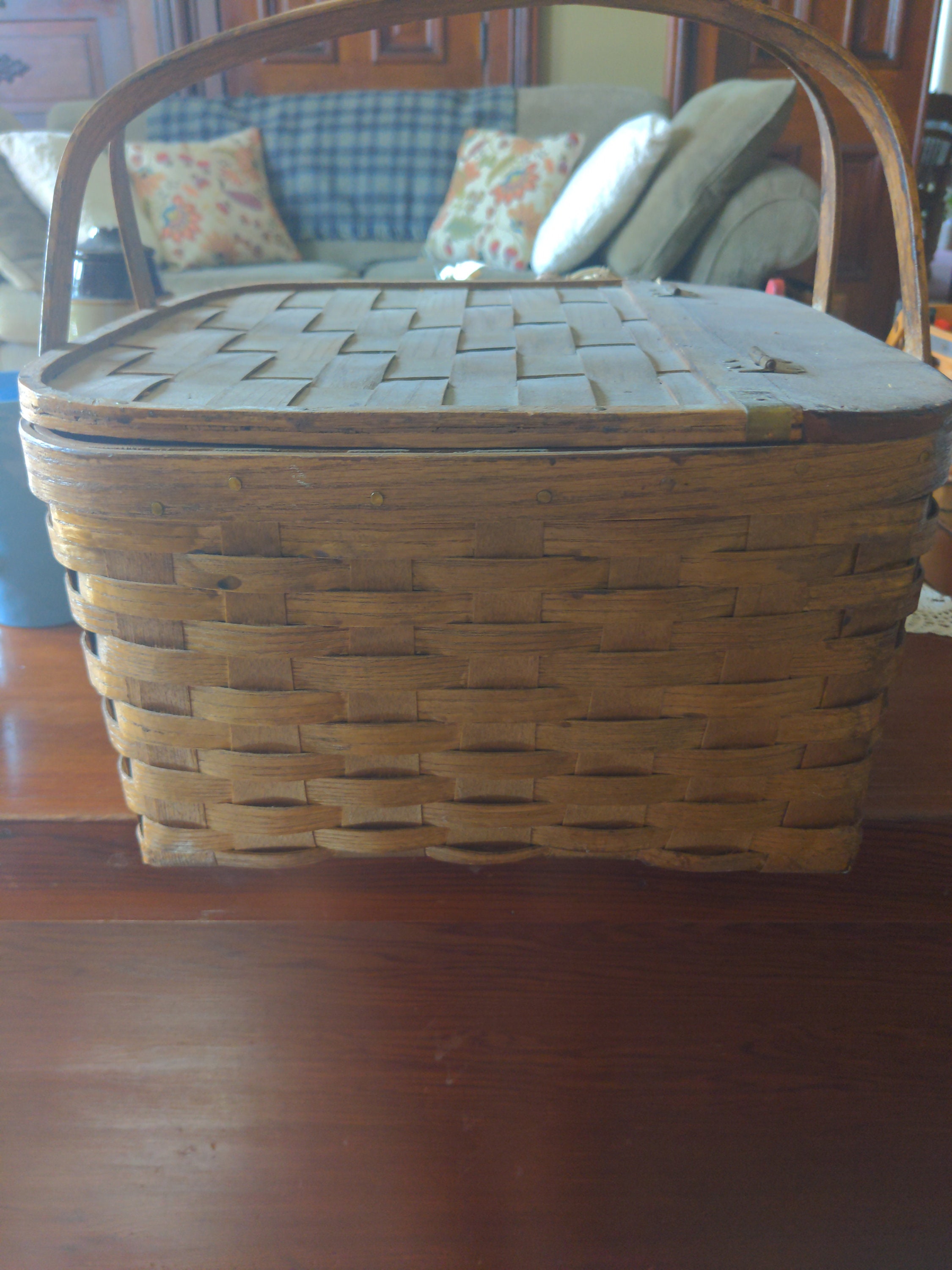 Vintage Rindge Basket Square Woven Picnic Basket Farmhouse Decor ...