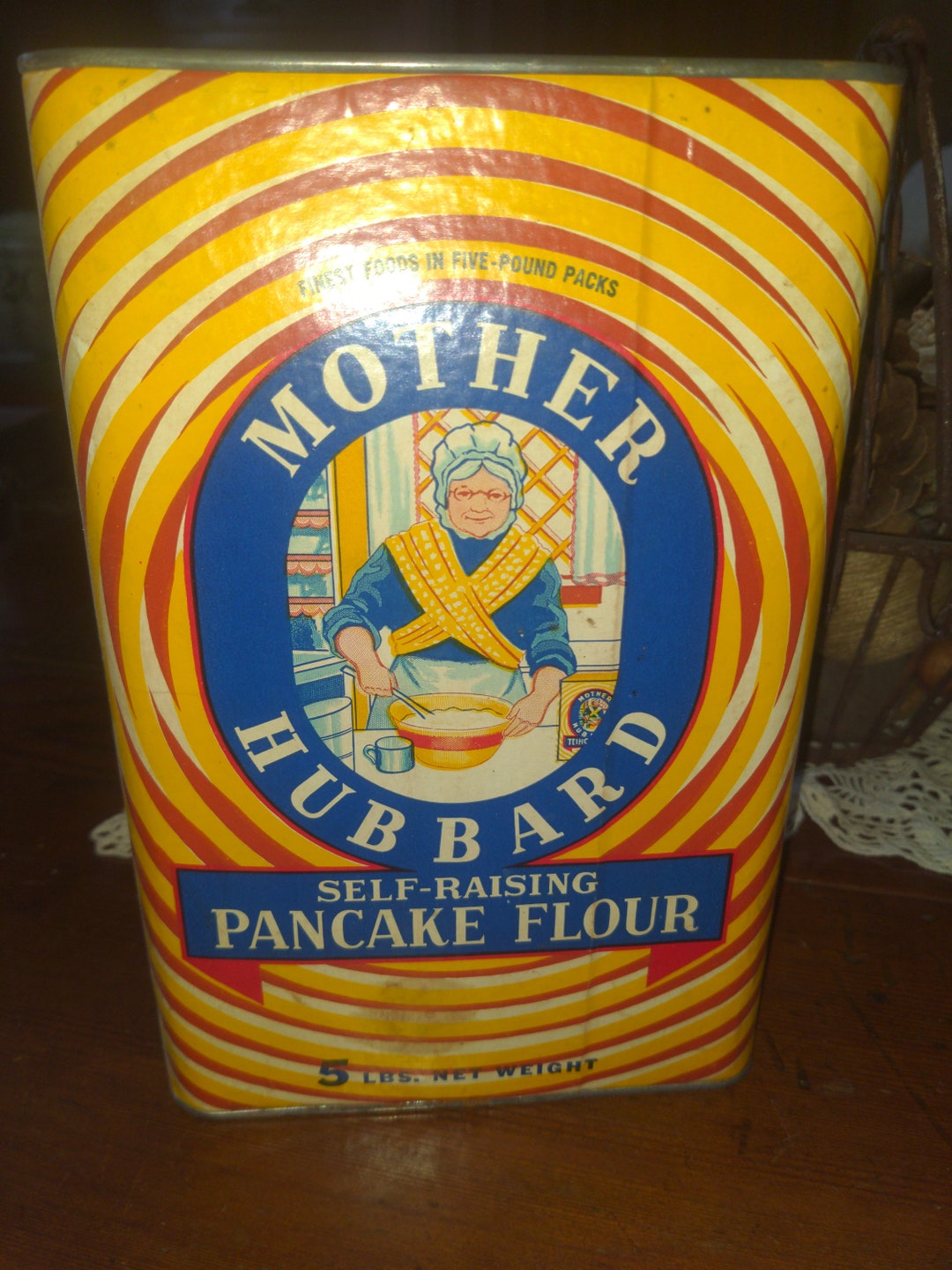 Vintage 5lb Mother Hubbard Self- Raising Pancake Flour Tin Awesome ...