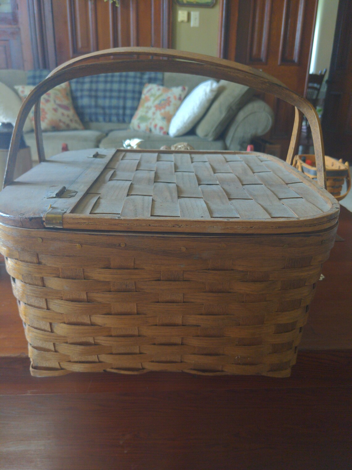Vintage Rindge Basket Square Woven Picnic Basket Farmhouse Decor ...