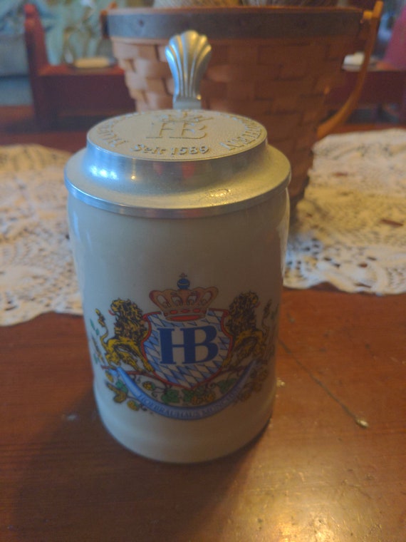 Vintage German Stoneware Beer Stein With Pewter Lid | Etsy