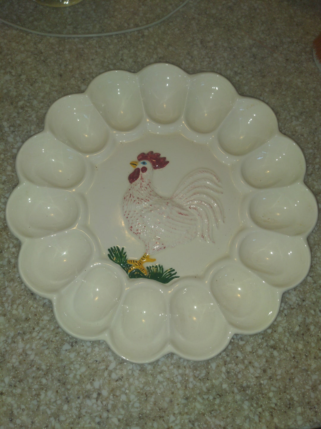 Vintage Deviled Egg Plate With Painted Rooster - Etsy