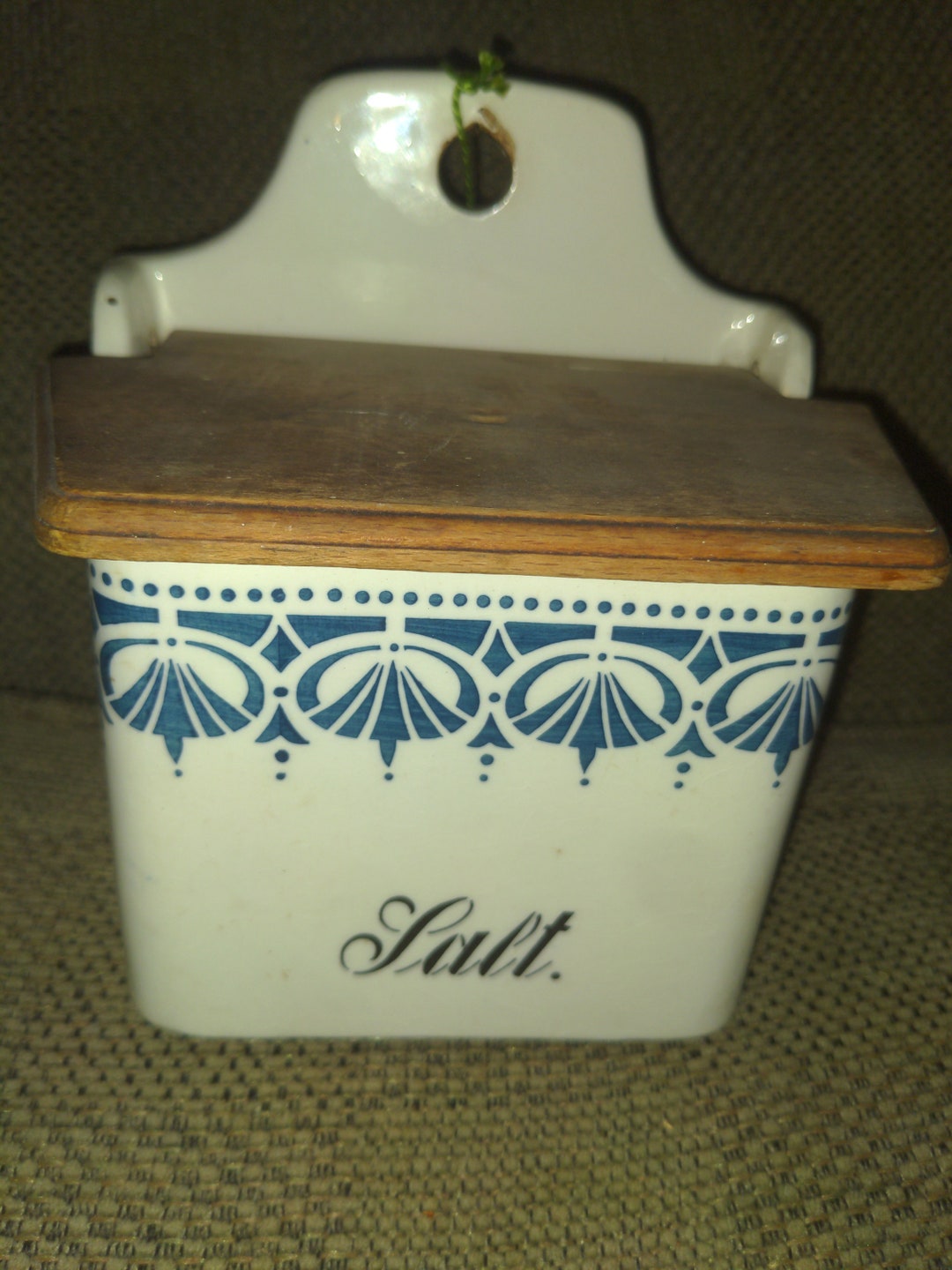 Antique Ceramic Salt With Wood Lid Farmhouse Decor - Etsy