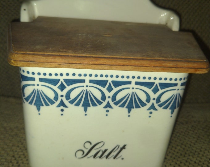Antique Ceramic Salt With Wood Lid Farmhouse Decor - Etsy