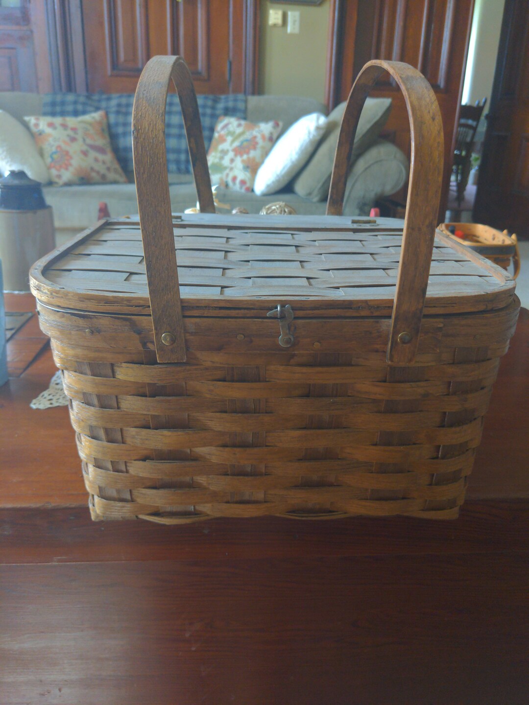 Vintage Rindge Basket Square Woven Picnic Basket Farmhouse Decor ...