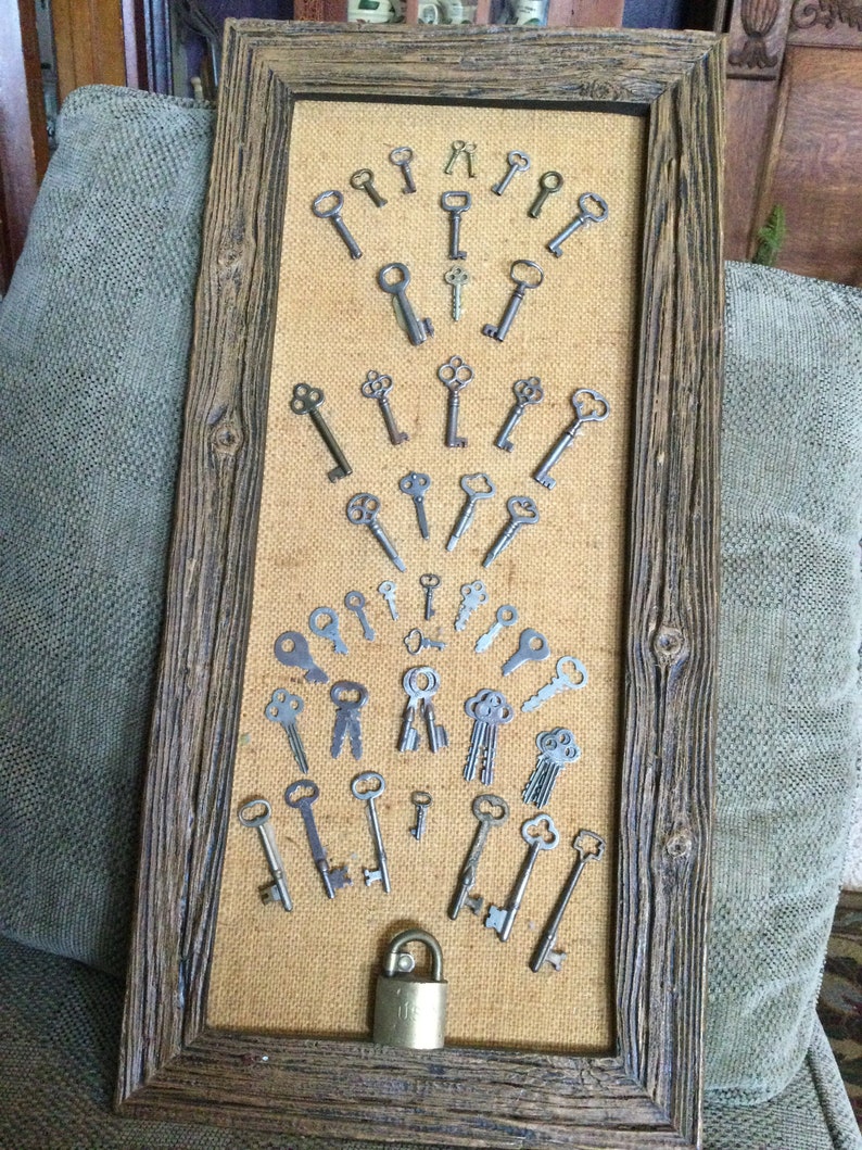 Antique/vintage Key Display With Rustic Wood Frame Rare - Etsy