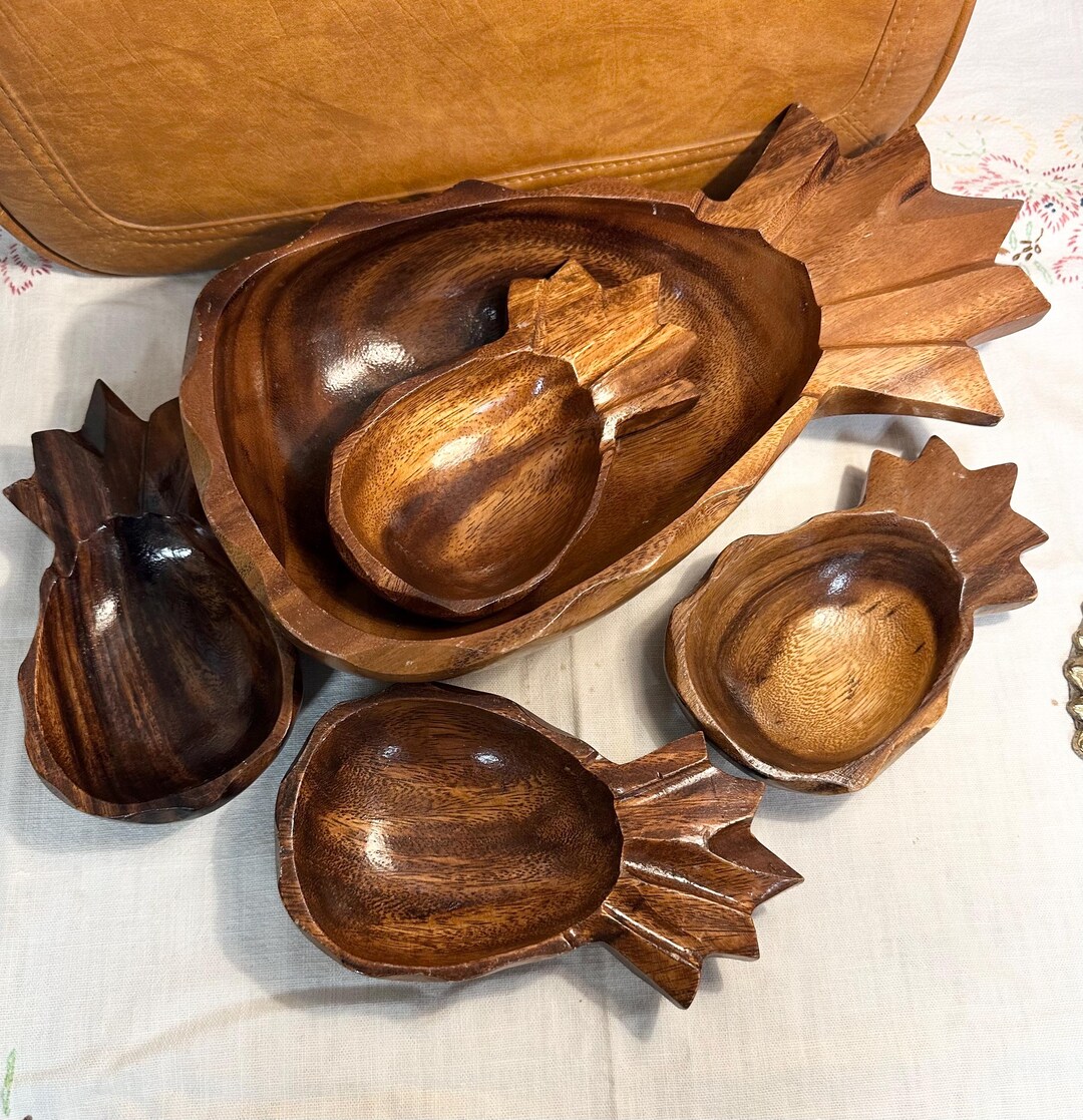 Vintage Monkey Pod Pineapple Bowl Set - Etsy