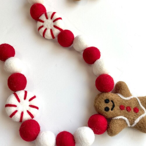 Felt Gingerbread Man Peppermint Ball Garland Candyland - Etsy