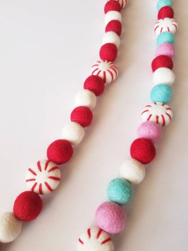 Peppermint ball garland christmas ornaments mint felt | Etsy