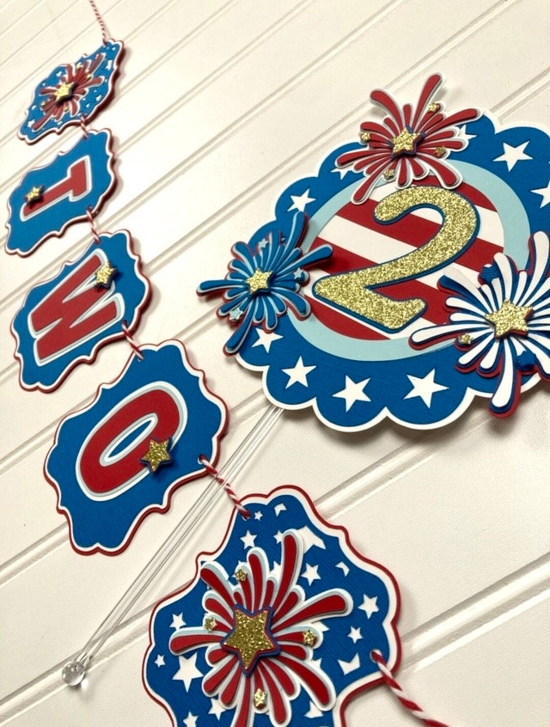 Fireworks Banner and Cake Topper, Fourth of July Party Decoration ...