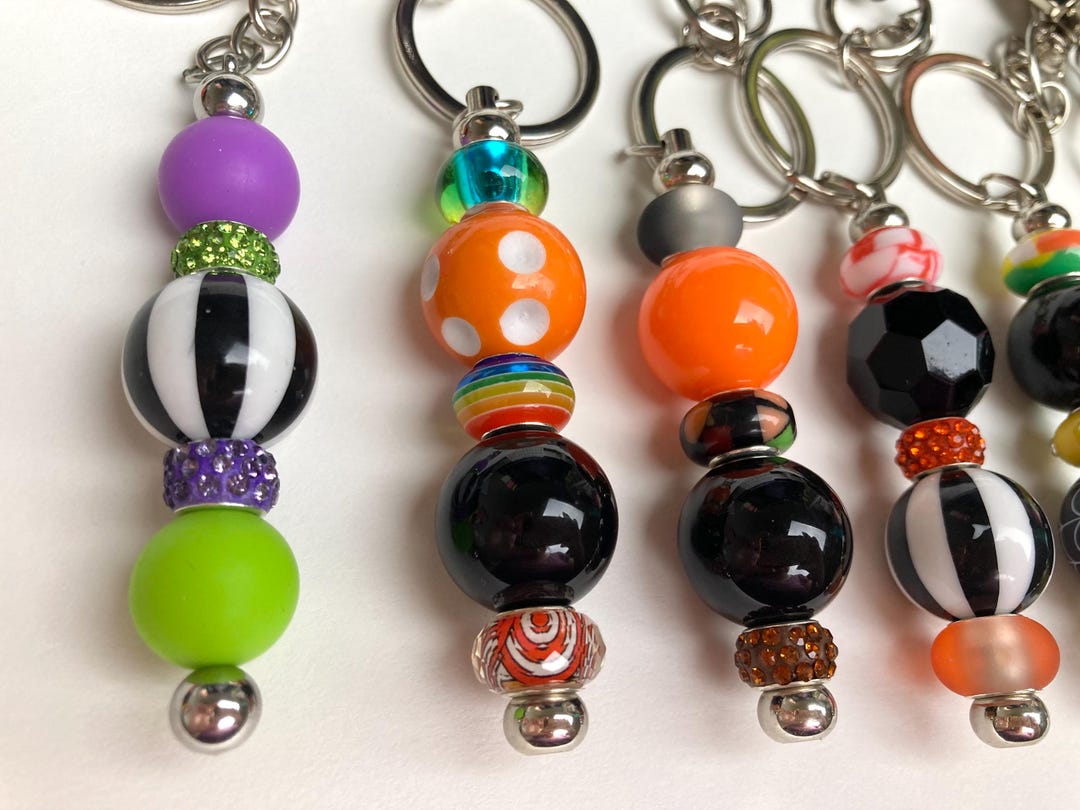 Halloween Beaded Keychain, Spooky Key Ring, Purse Bling, Spider Web ...