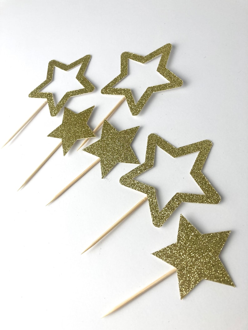 Gold Star Cupcake Toppers, Star Birthday, Simple Cupcake Picks, Star ...