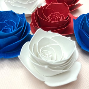 1.5 Inch Red White Blue Rolled Paper Roses for DIY Projects, Patriotic ...