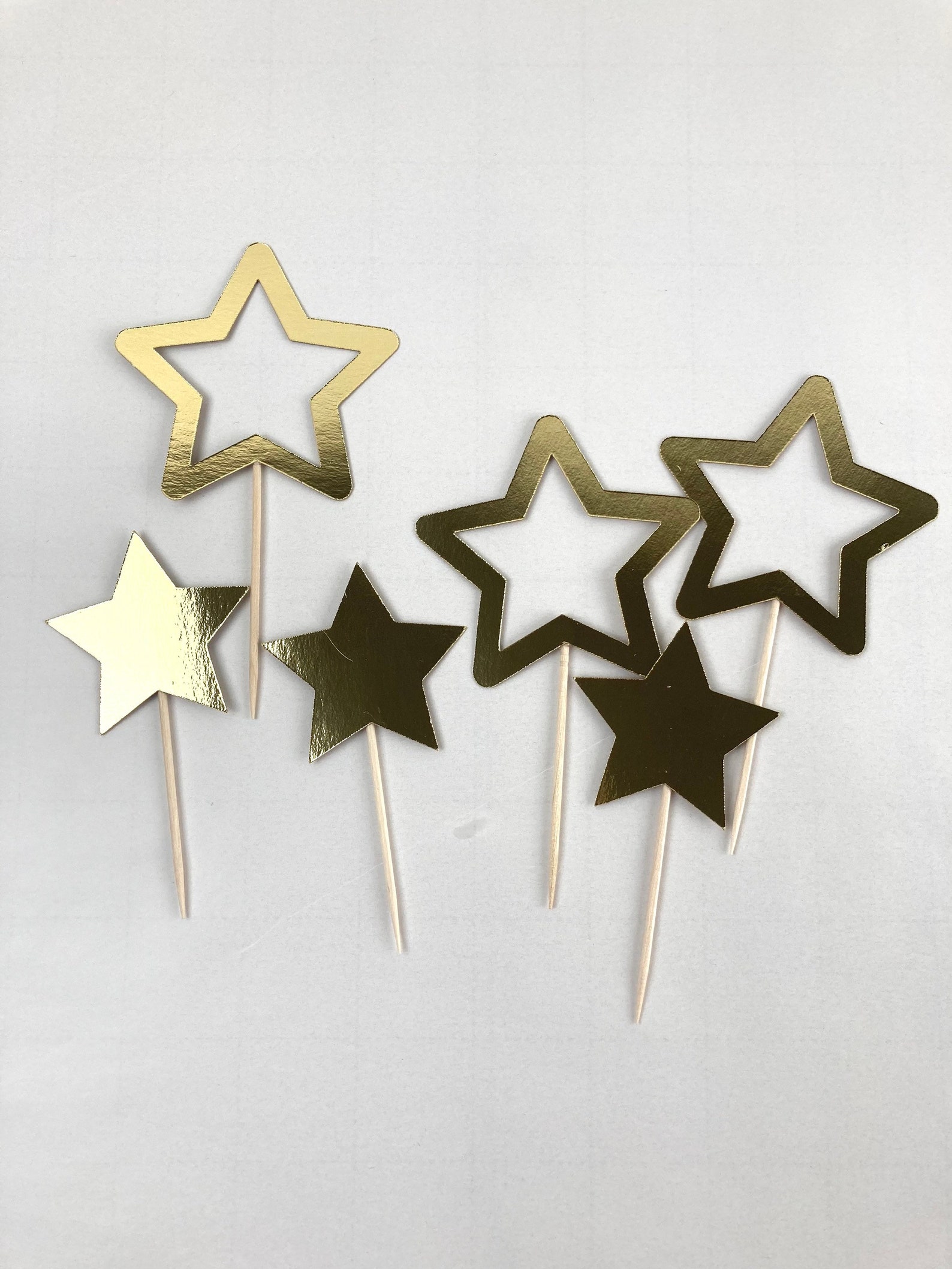 Gold Star Cupcake Toppers, Star Birthday, Simple Cupcake Picks, Star ...