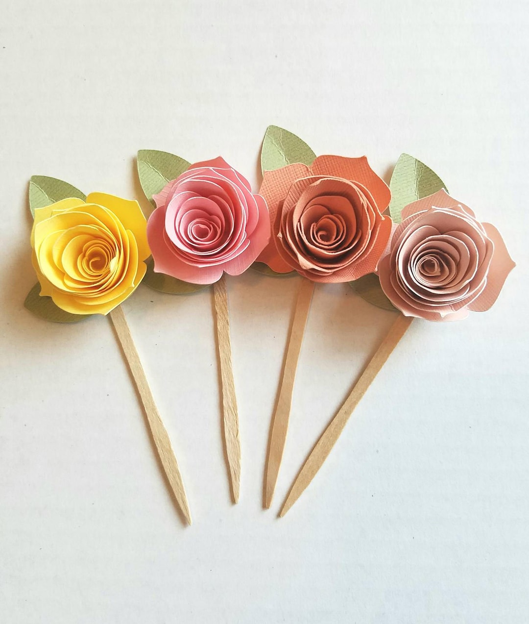 Paper Rose Cupcake Toppers, Cupcake Toppers, Spring Cupcake Toppers ...