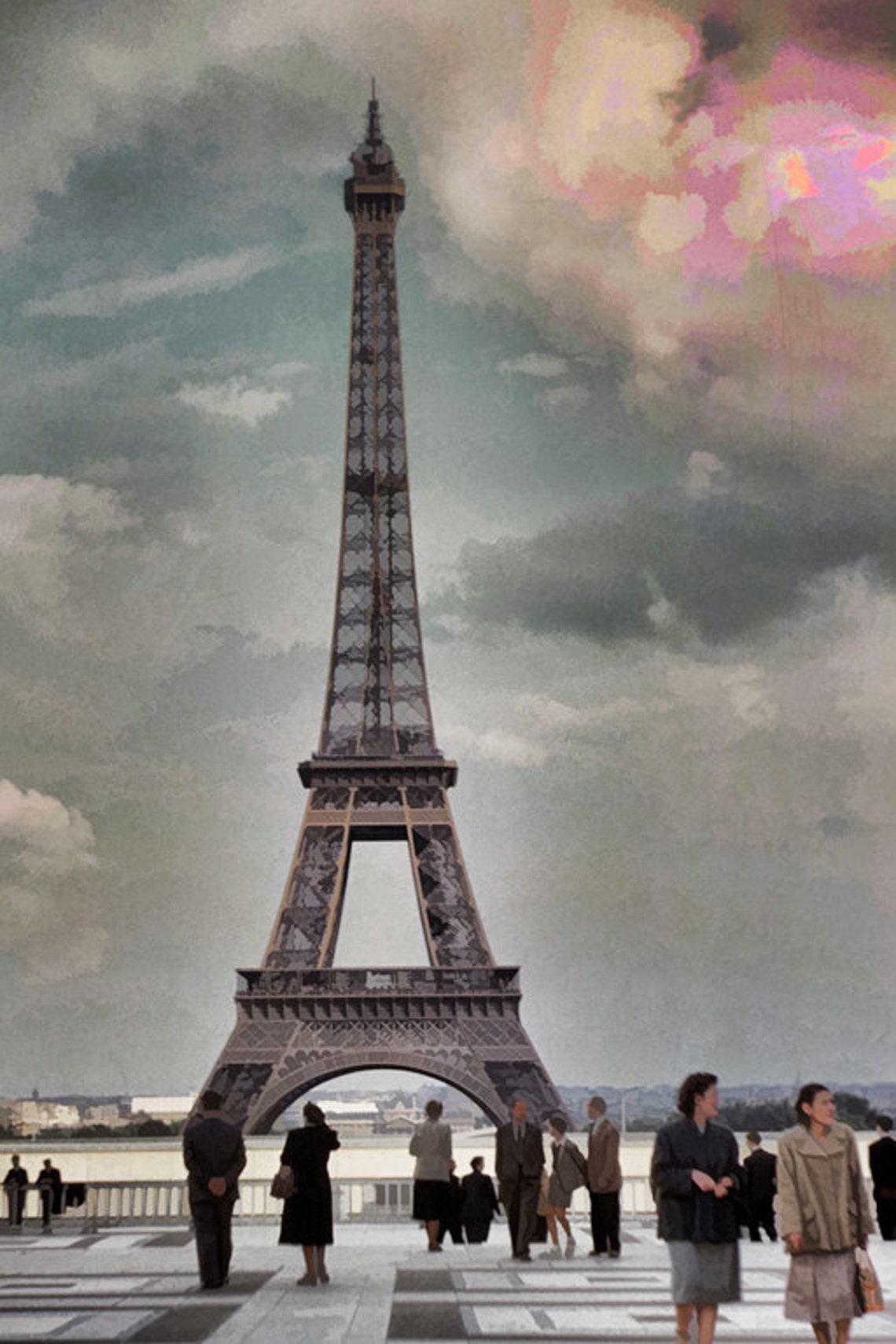 Paris Eiffel Tower Scene in 1952 , Painterly, Surreal Vintage Photo ...