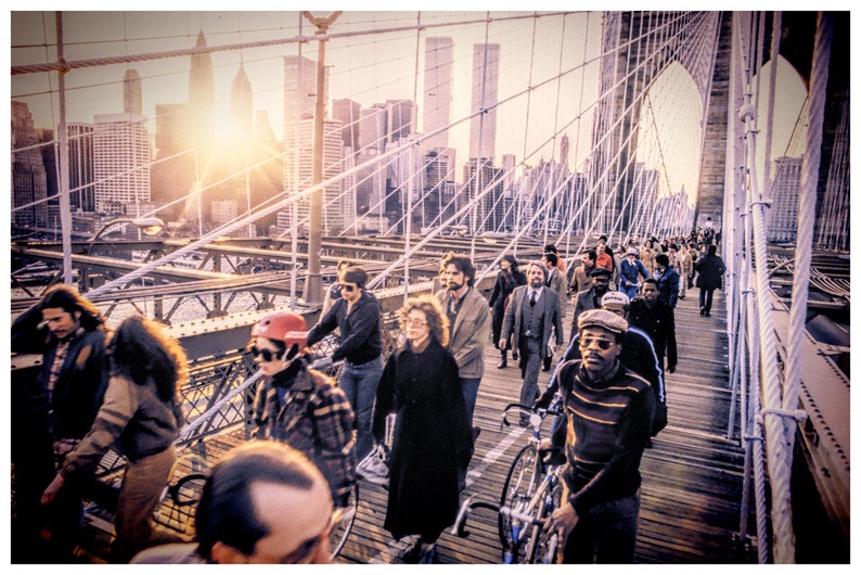 Brooklyn Bridge Crossing Vintage 1970s Photo With NY City Skyline, Twin ...