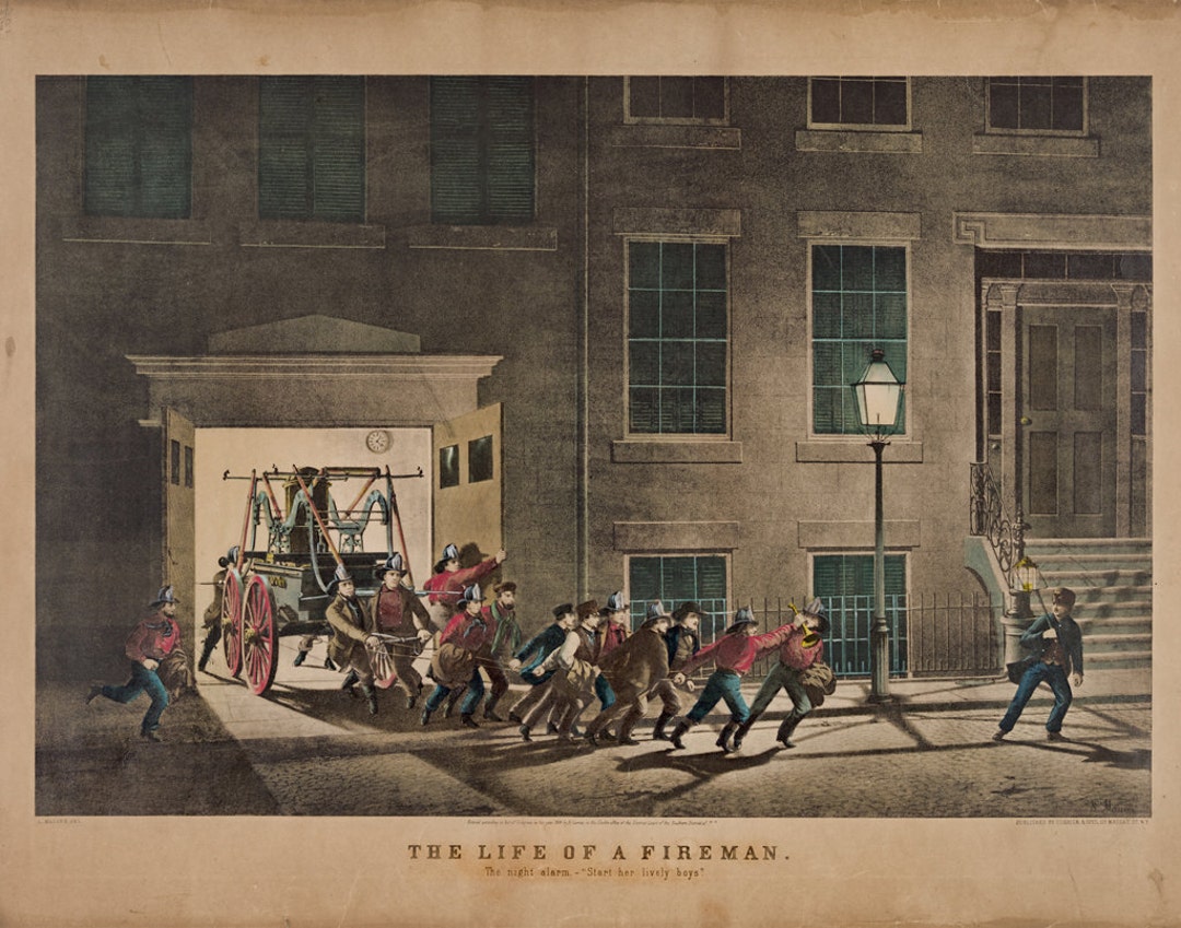 Vintage 1800s Firefighter Illustration, "the Life of a Fireman." Ver. 2 ...