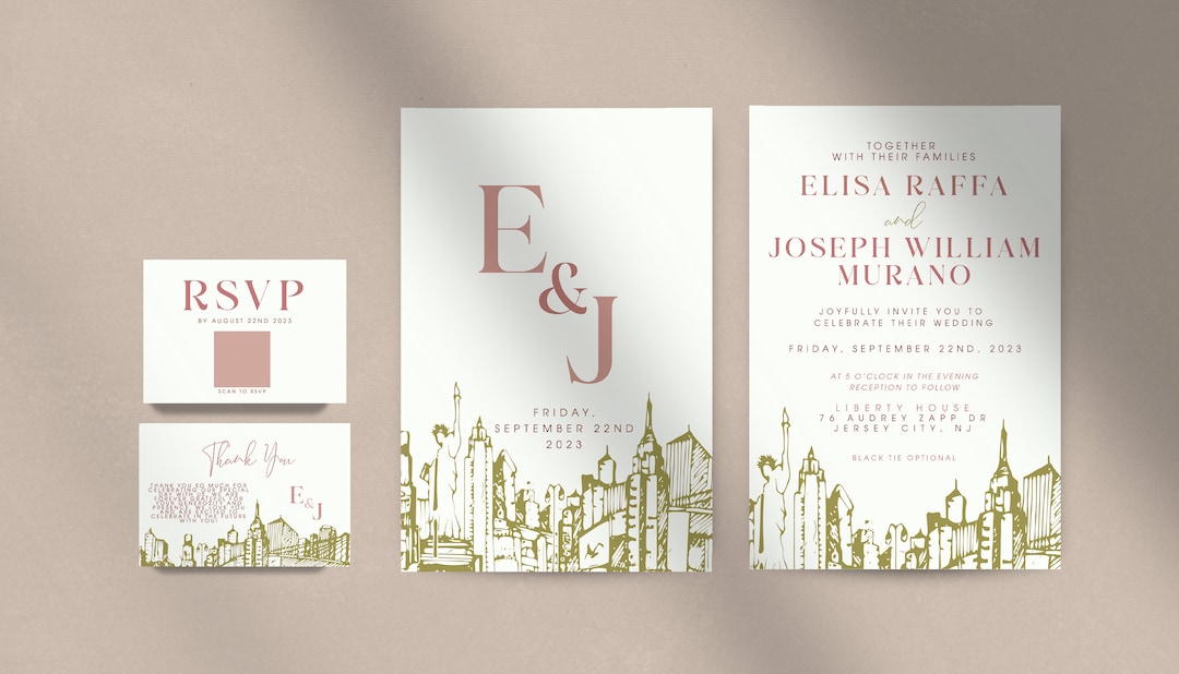 Ivory and Gold Cityscape Invitation Suite - Etsy