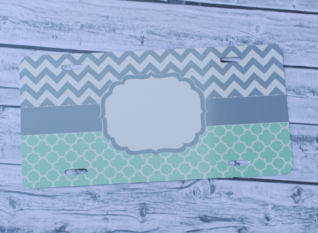 License Plate - Grey Chevron With Mint Quatrefoil - Etsy