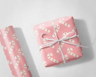 Hand Drawn Whimsical Wrapping Paper | Pink Candy Canes - Etsy