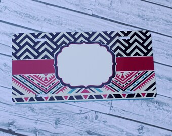 Aztec Turquoise Tooled Leather License Plate, Aztec Design, Western ...