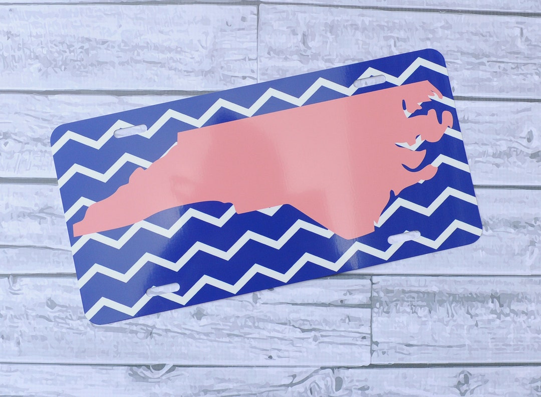 License Plate -blue Chevron With Pink NC State Outline - Etsy