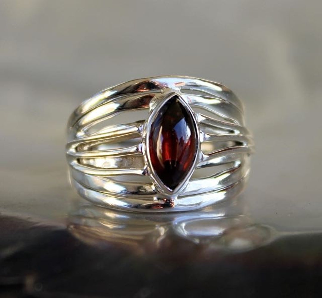 Ring Silver Watermark Jewelry Natural Stone Garnet Shantilight - Etsy