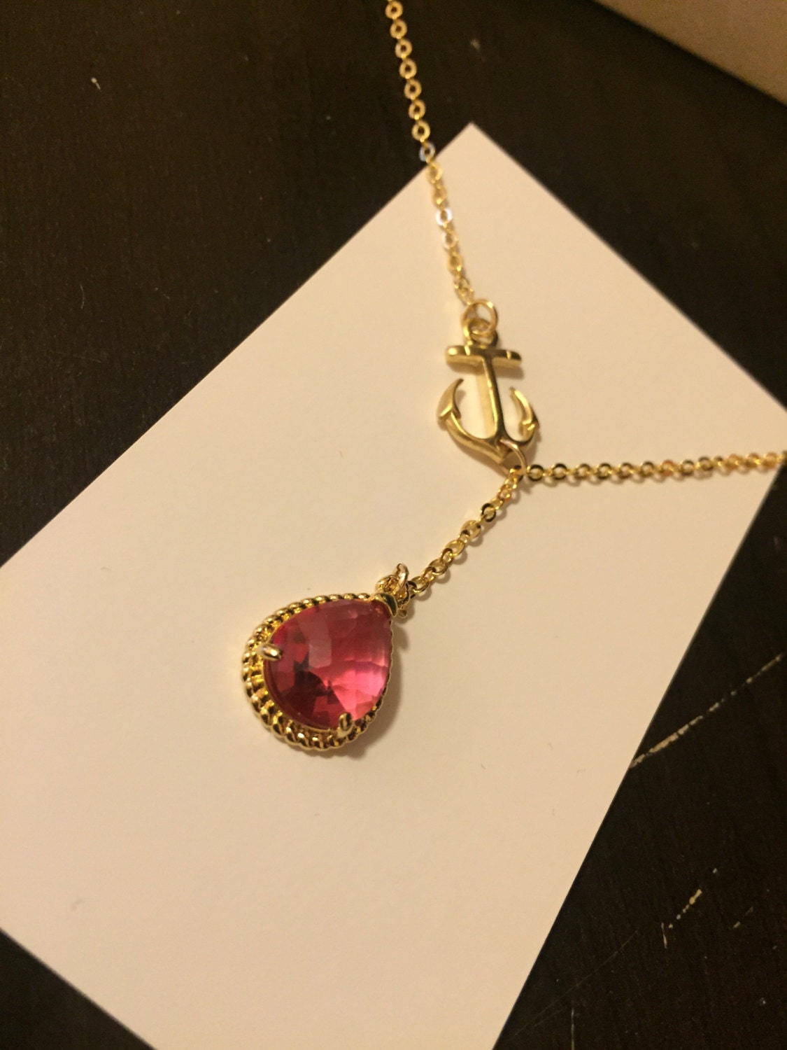 Fuschia Gold Crystal Necklace,anchor Lariat Necklace,gold Anchor ...