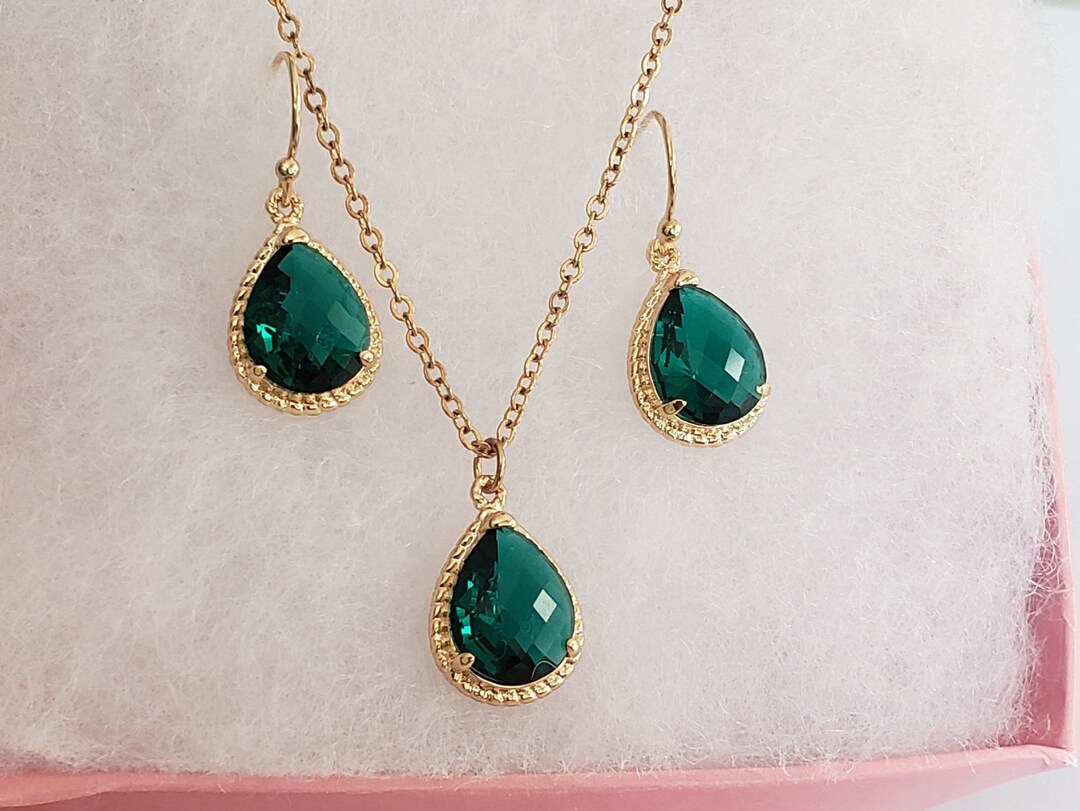 Emerald Green Jewelry Set,emerald Green Necklace and Earrings Set ...