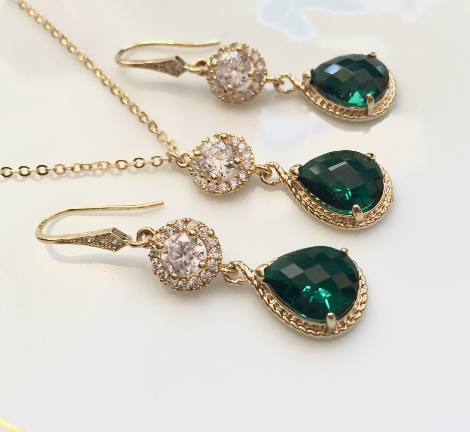 Emerald Green Jewelry Set,emerald Green Necklace and Earrings Set ...