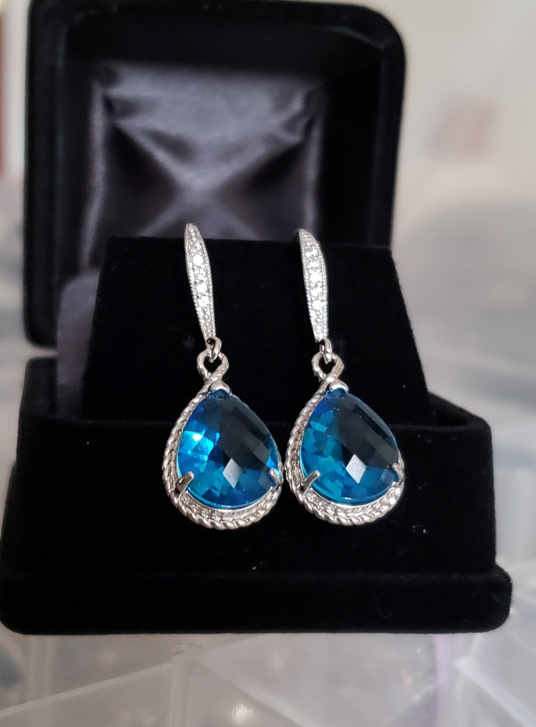 Capri Blue Stone Crystal Silver Earrings,dangle Drop Blue Earrings ...