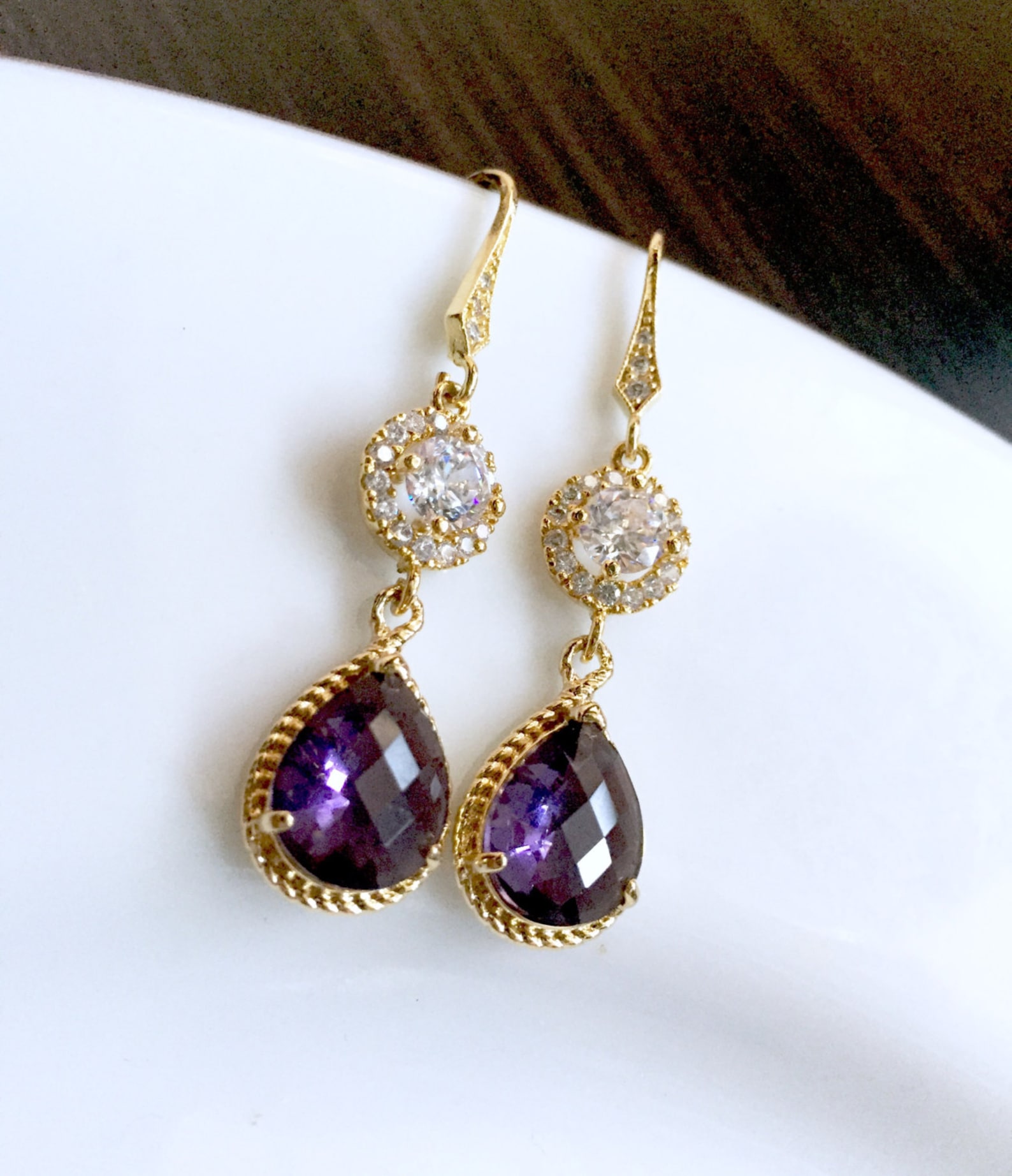 Gold Amethyst Purple Jewelry Set,gold Purple Necklace and Earrings Set ...